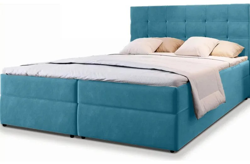 Čalouněná postel boxspring GLORIEN VELVET 140x200 cm modrá Matrace: Matrace Bonell pružinová