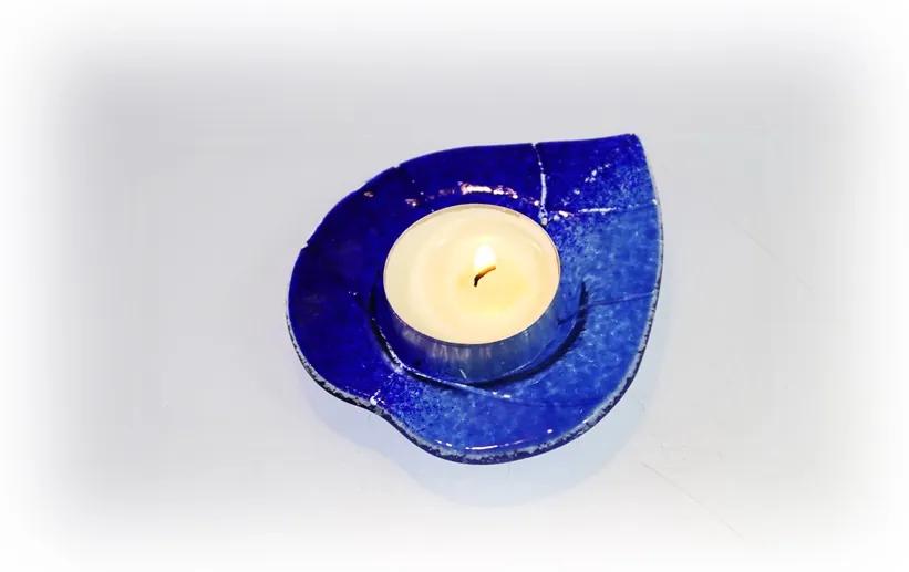 BDK-GLASS Skleněný svícínek LÍSTEK - modro-modrý Rozměr: 18x8,5cm