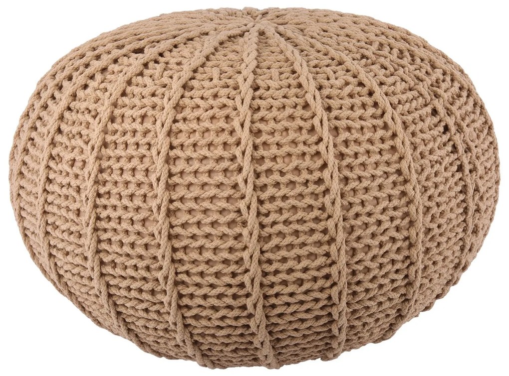 Béžový bavlněný pletený puf Ramo - Ø80*35 cm