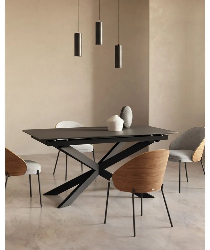 Černý rozkládací jídelní stůl se skleněnou deskou 90x210 cm Atminda – Kave Home