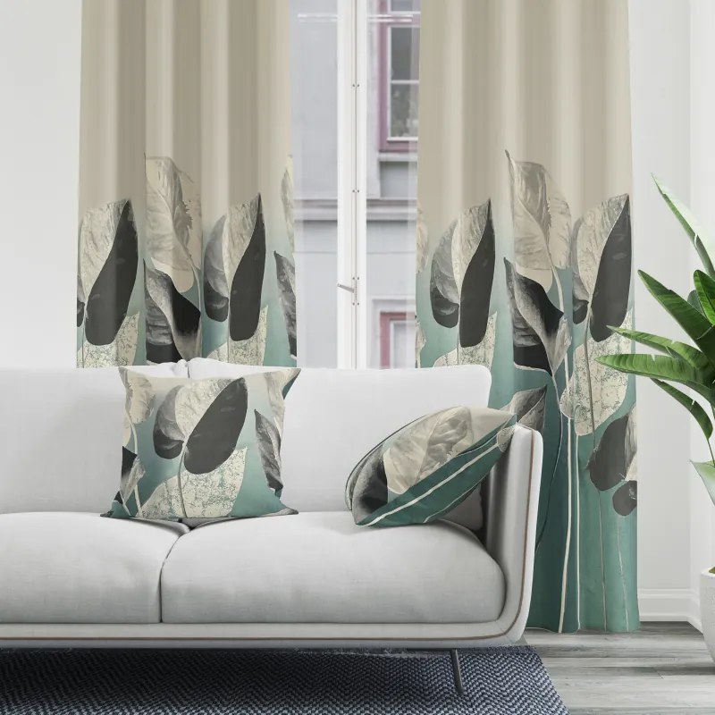 Ervi Blackout zatemňovací závěs Super print - Elegantní listí č.23