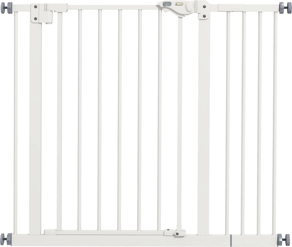 PawHut Zabezpečovací Zábrana Na Schody s 14 cm Expanzí Bez Vrtání pro Šířky 74-94 cm, Dvojitě Otevíratelná Zábrana, Bílá