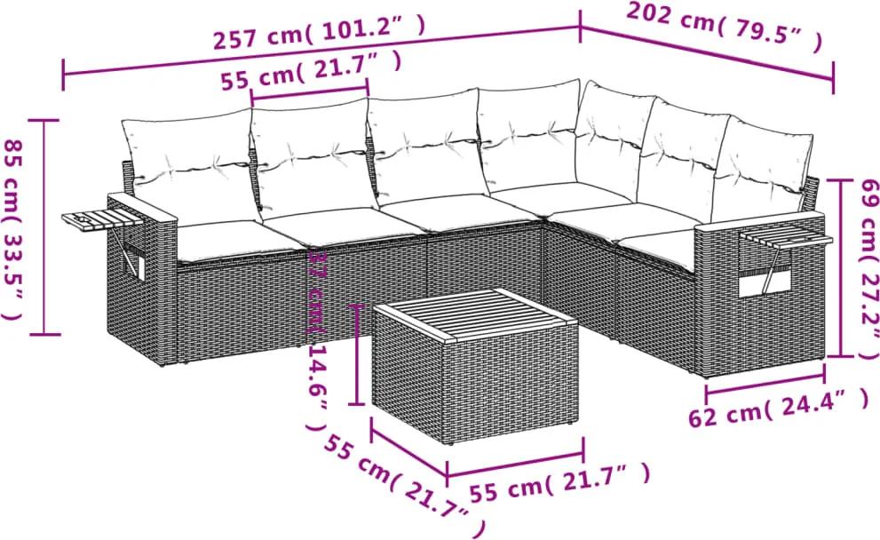 vidaXL 7dílná zahradní sedací souprava s poduškami polyratan [3226846] Barva: béžová a šedá