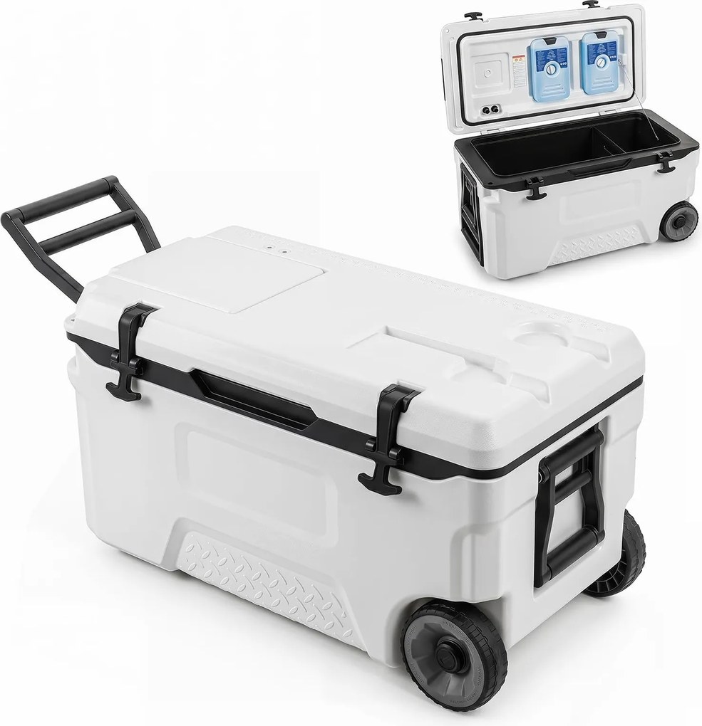 Costway Chladicí box 50 L Velký termobox z plastu s kolečky a madlem Izolovaný