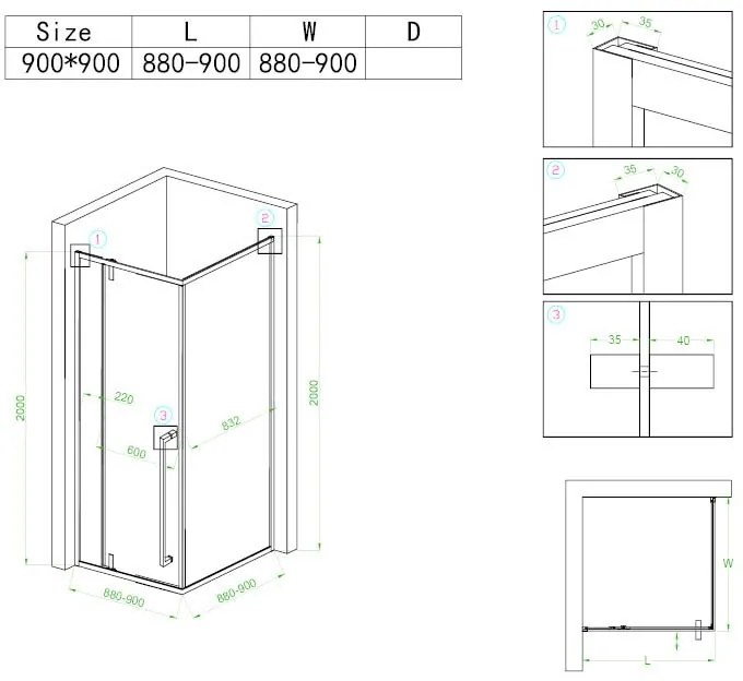 BPS-koupelny Čtvercový sprchový kout HYD-SK11B 90x90 černá/transparent + vanička HYD-SSV-RIKO černá