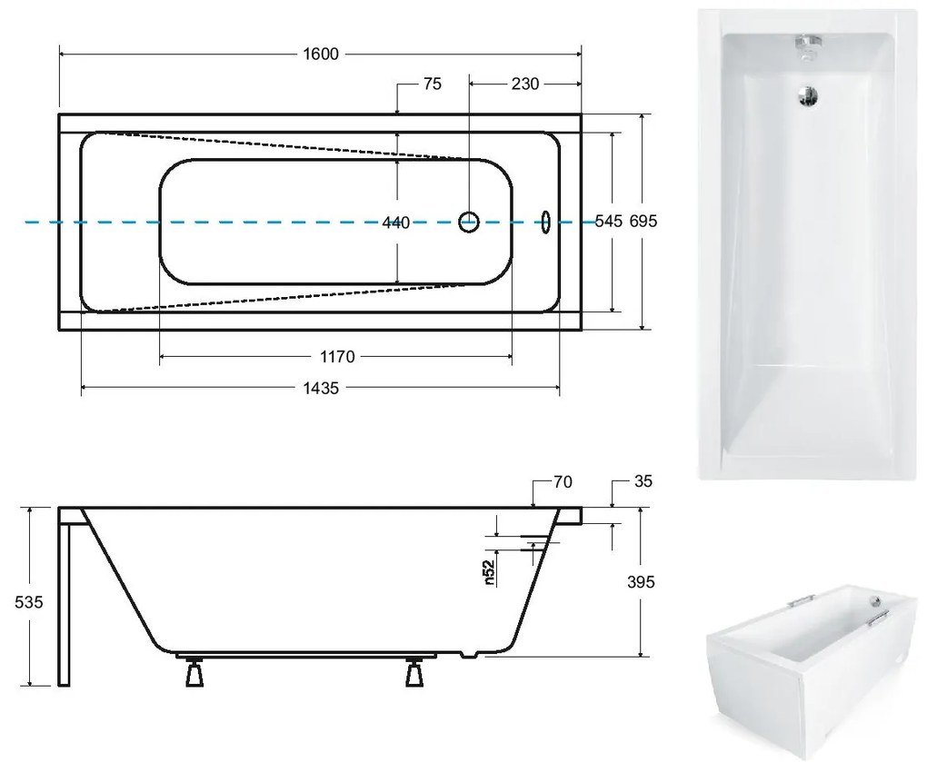 Besco Modern akrylátová vana Délka vany: 140cm