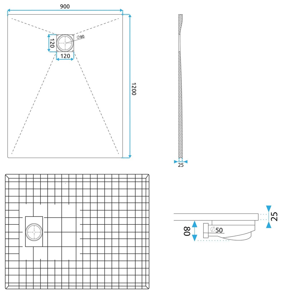 Obdélníková sprchová vanička z SMC kompozitu REA MAGNUM 120x90 cm, bílá