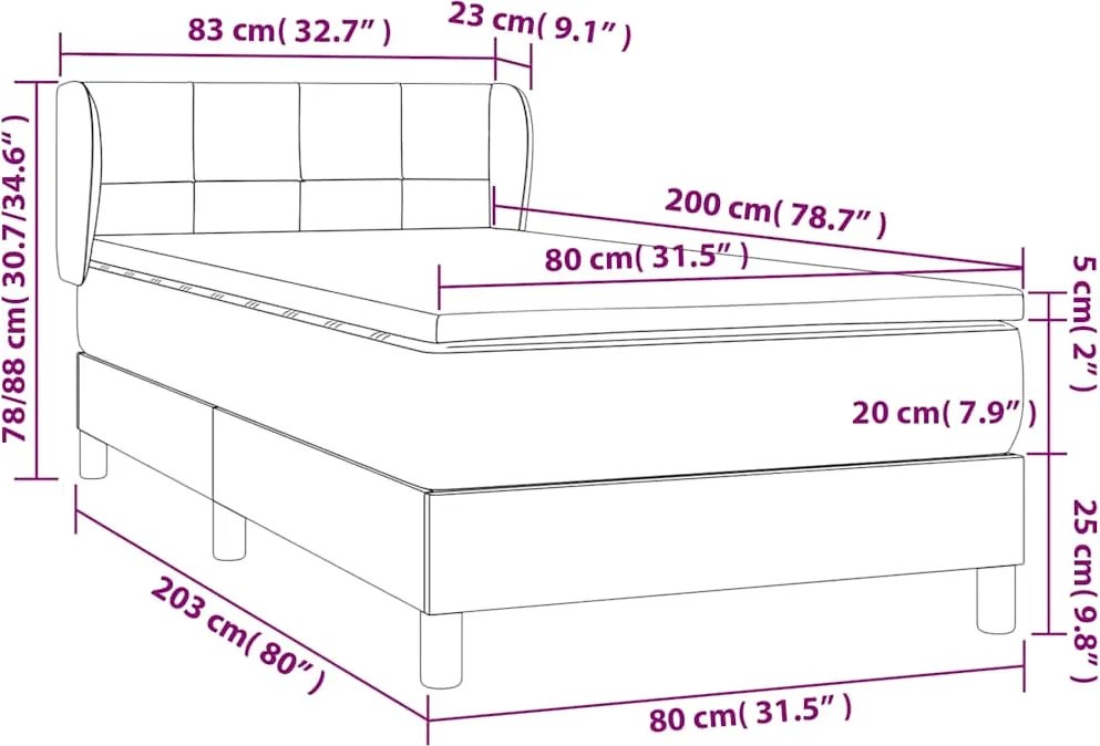 Box spring postel s matrací světle šedá 80 x 200 cm textil 3126197