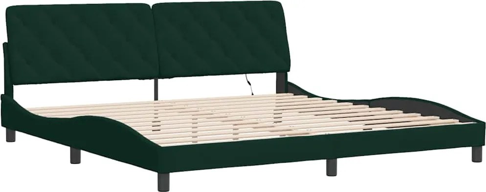 Rám postele s LED bez matrace tmavě zelený 200 x 200 cm samet 3213876