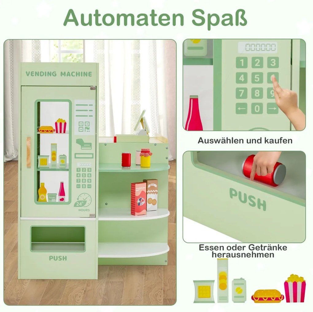 Costway Dětský dřevěný obchod s bočním pultem – 89 × 57 × 80 cm, zelený