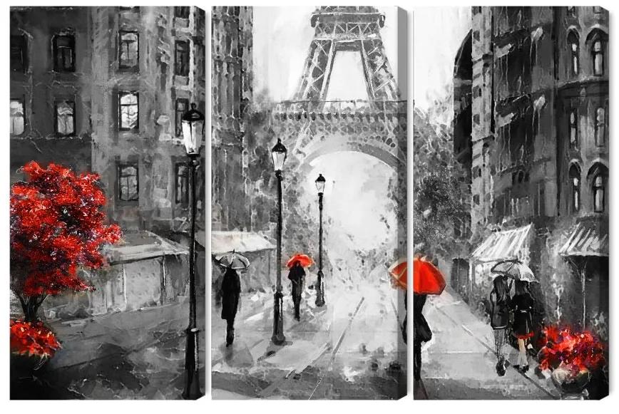 Vícedílný obraz Lidé S Červenými Deštníky Na Ulici V Paříži Nedostatek Nedostatek Přírodní plátno 180x120