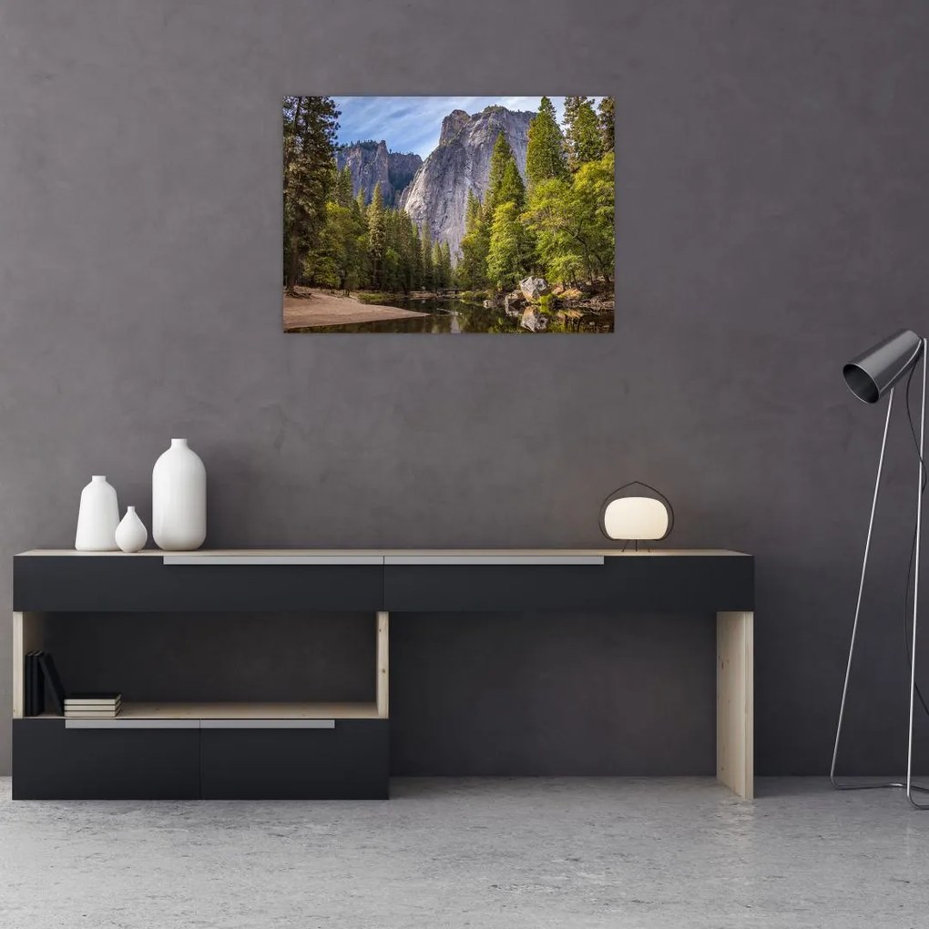 Skleněný obraz - Pod Yosemite skálou (70x50 cm)