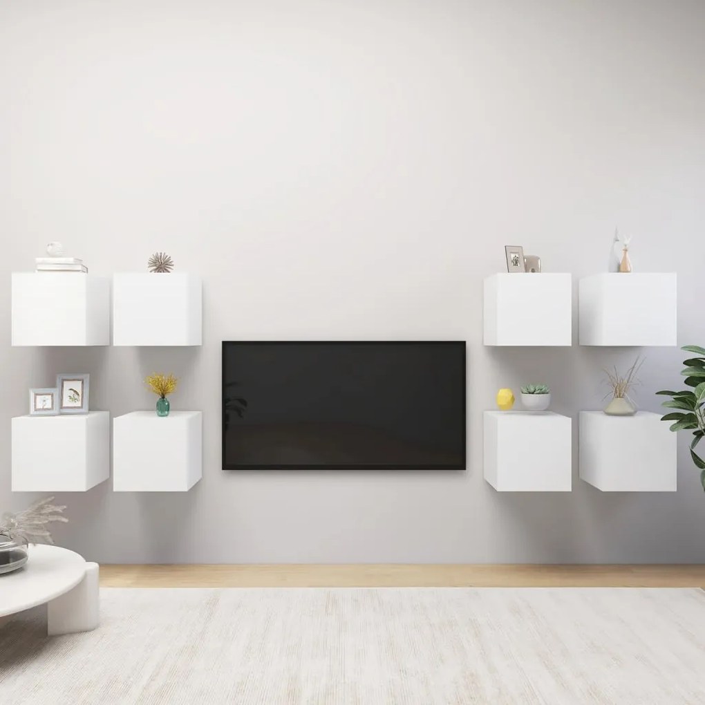 Nástěnné TV skříňky 8 ks bílé 30,5 x 30 x 30 cm 3078739