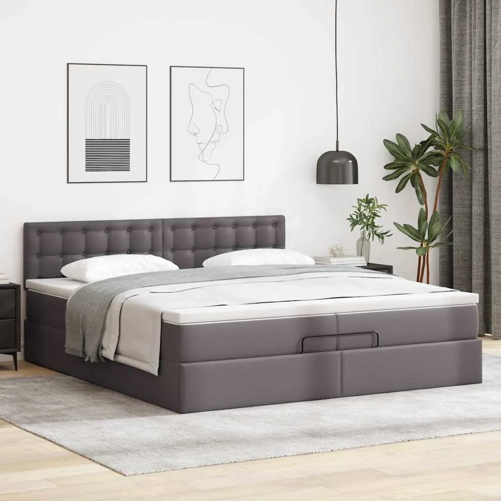 Osmanský rám postele s matrací šedá 200x200cm umělá kůže 3312175