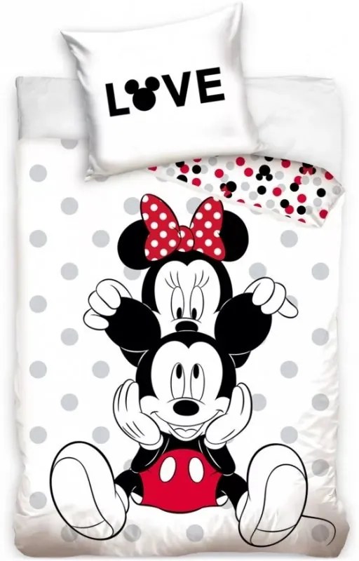 Bavlněné ložní povlečení Mickey &amp; Minnie Mouse - motiv LOVE - 100% bavlna - 70 x 90 cm + 140 x 200 cm