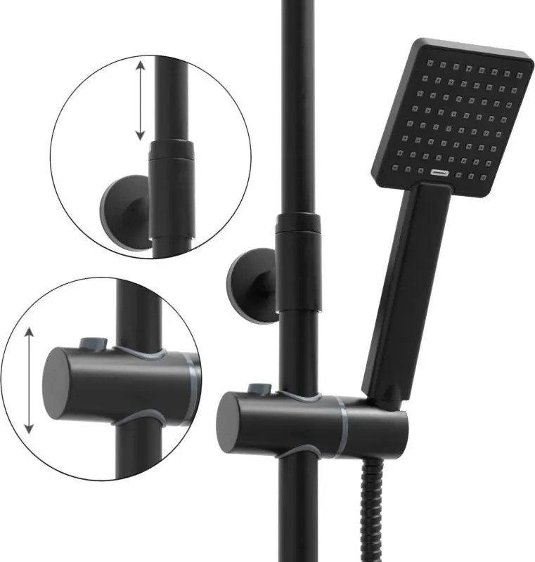 Erga Flova, sprchová souprava s termostatickou baterií a dešťovou hlavicí 20x20cm, černá matná, ERG-YKA-BP.FLOVA THERM 20 BLK