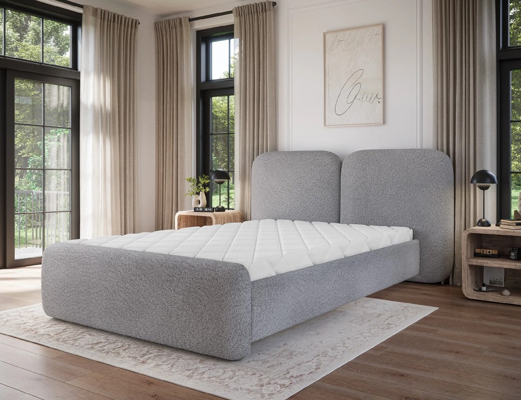 Postel Ollival 160x200 s kovovým roštem a úložným prostorem, šedé bouclé