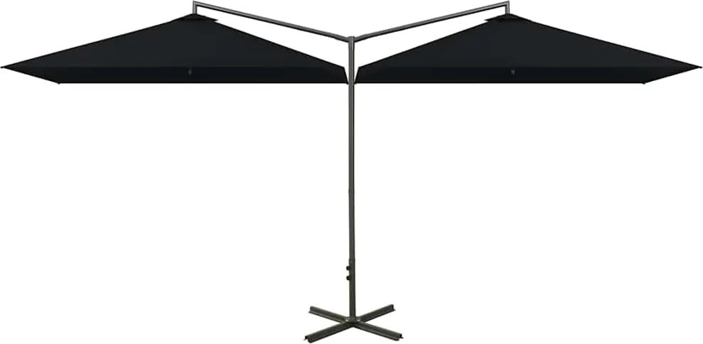 Dvojitý zahradní slunečník s ocelovou tyčí černý 600 x 300 cm 312560