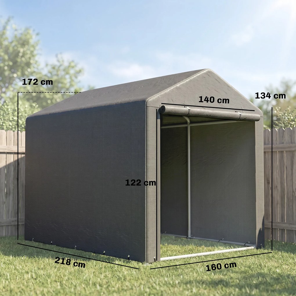 Outsunny garážový stan, 1,6 x 2,18 x 1,72 m, skladovací stan s UV ochranou, dveře na zip, vodoodpudivá fólie, garáž na zahradní nářadí