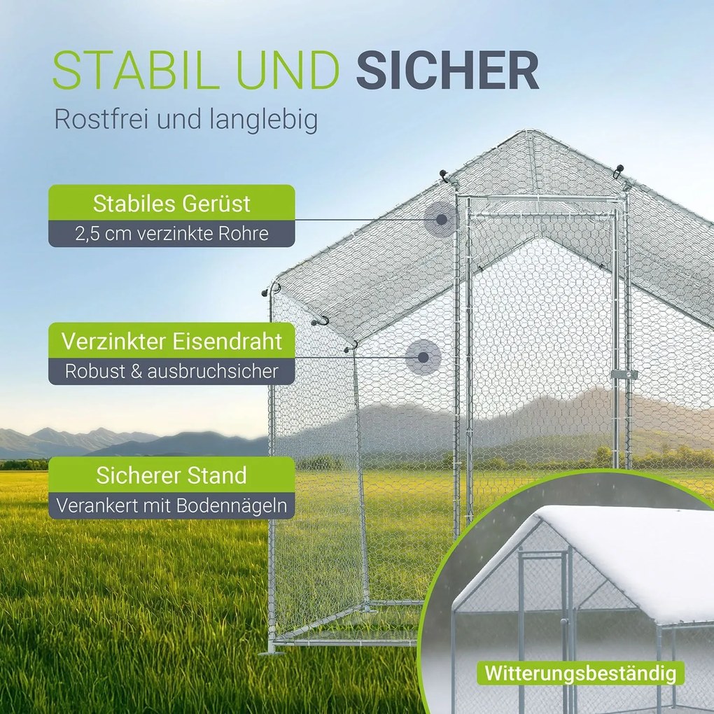 Juskys Venkovní výběh pro slepice HLS25T Velikost: 3 × 4 × 2 m