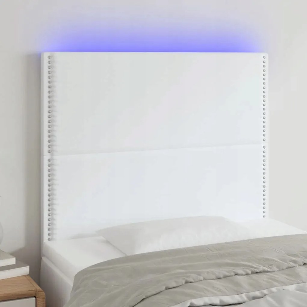 Čelo Postele S Led Šedé Umělá Kůže Bílá 80 x 5 x 118/128 cm