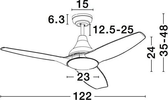 NV 5267302 Stropní ventilátor se světlem SAMOA tělo z oceli matná černá a sklo 3ABS černé listy LED 18W 3000K - NOVA LUCE