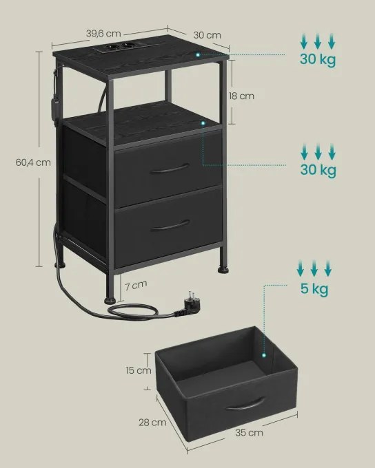 Noční stolek BELLAH s nabíjecí stanicí LGS302BH02