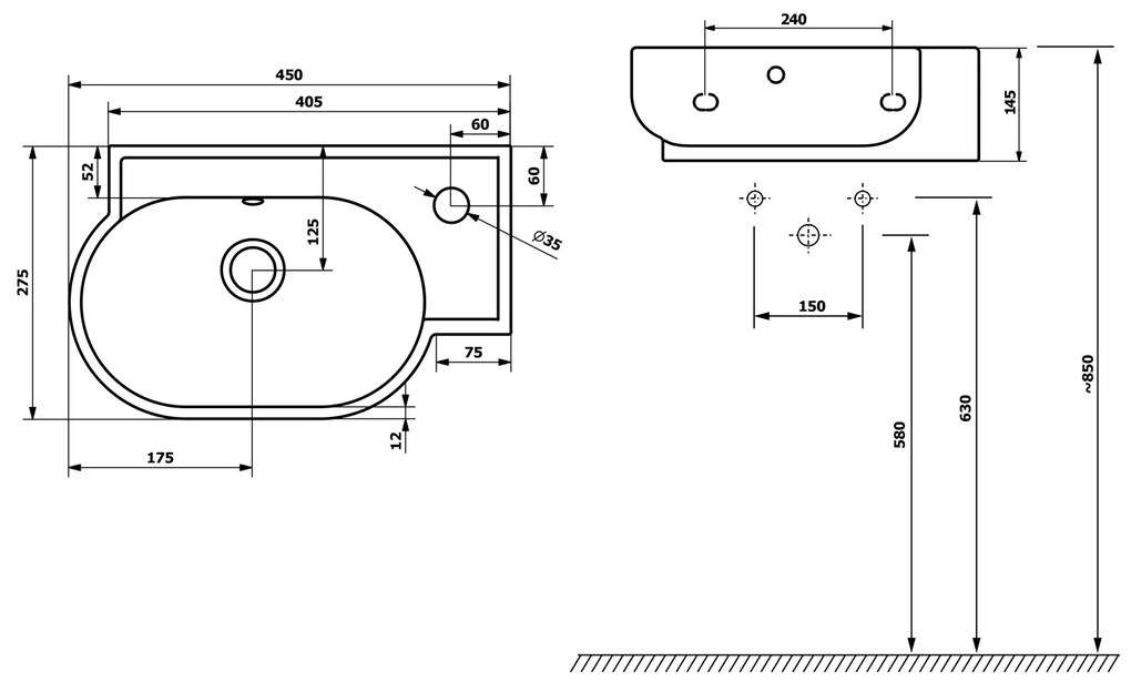Sapho Sapho, YUMO keramické umyvadlo rohové 45x28cm, bílá, 3045