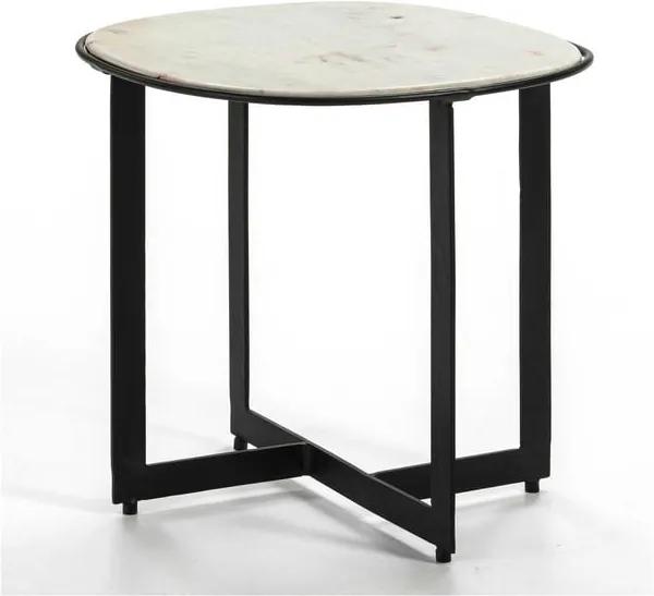 Odkládací stolek s mramorovou deskou a černými nohami Thai Natura, ∅ 51 cm