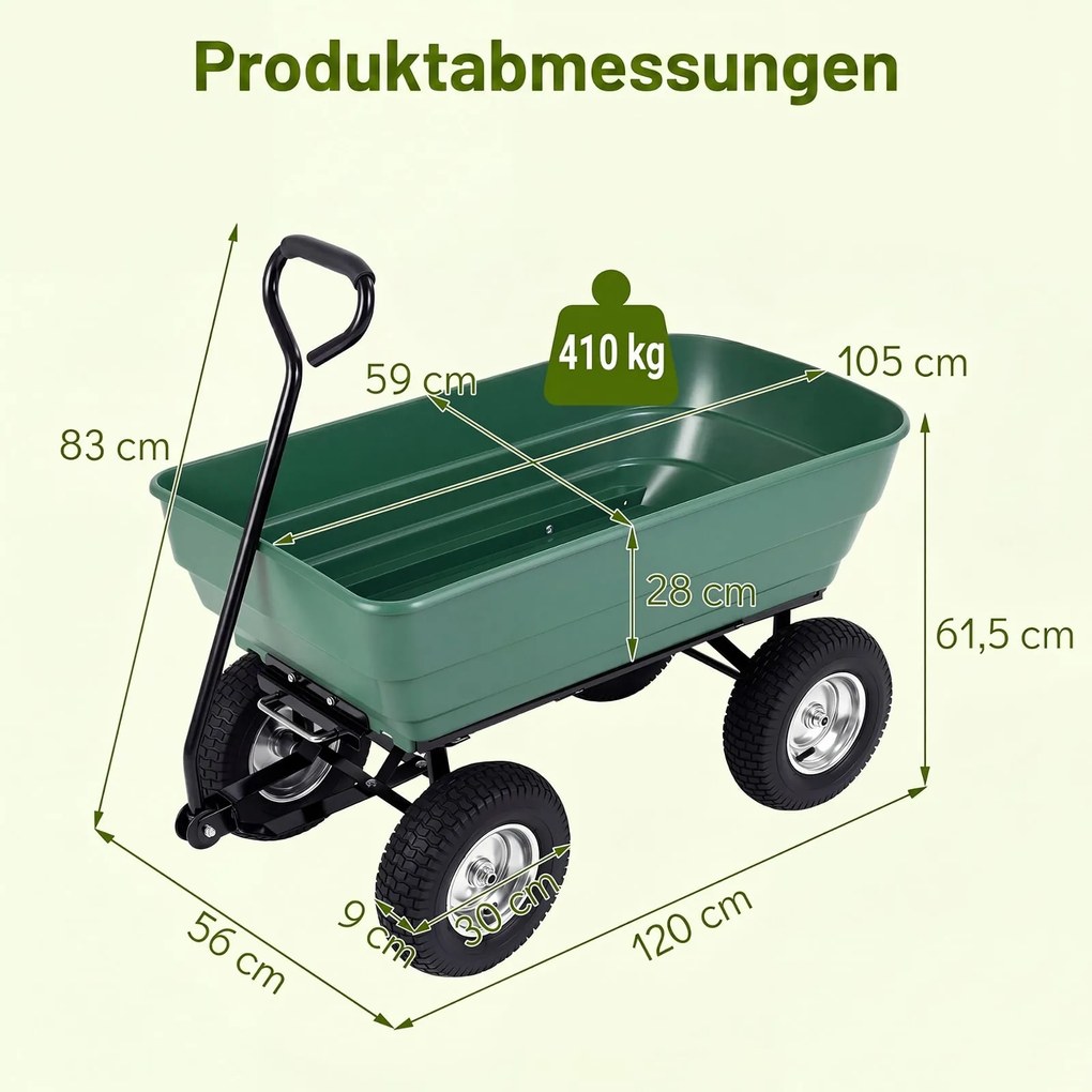 Costway Zahradní vozík s funkcí naklápění do 410 kg Ruční vozík s objemem 125 L