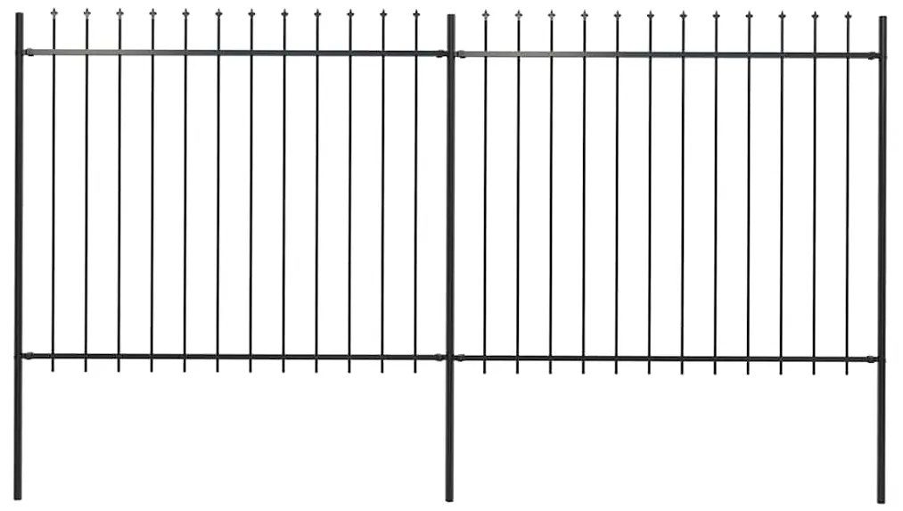 Zahradní plot s kopím nahoře ocelový 337 x 150 cm černý 277630
