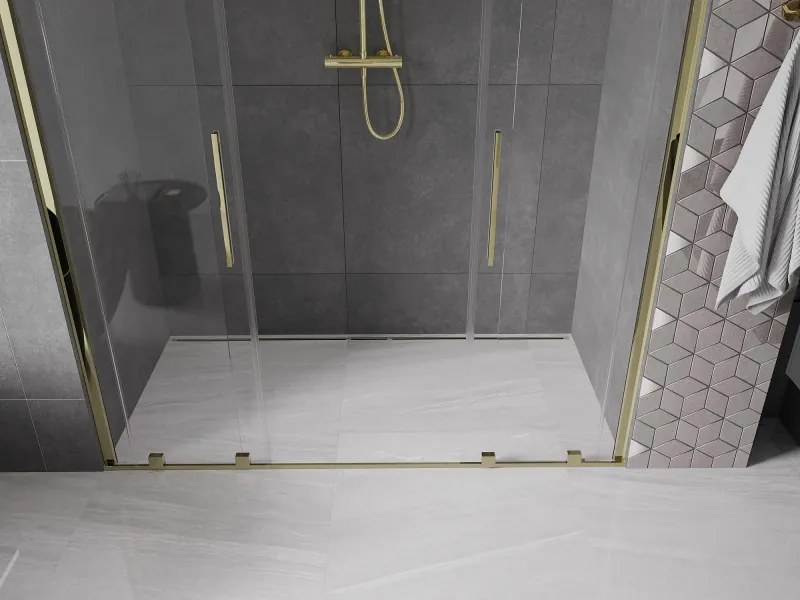 Mexen Velar Duo, posuvné dveře do otvoru 200x200 cm, 8mm čiré sklo, zlatá lesklá, 871-200-000-02-50