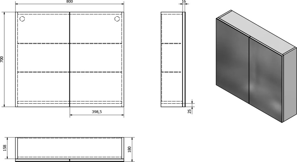 Aqualine, VEGA galerka 80x70x18cm, dub platin, VG880