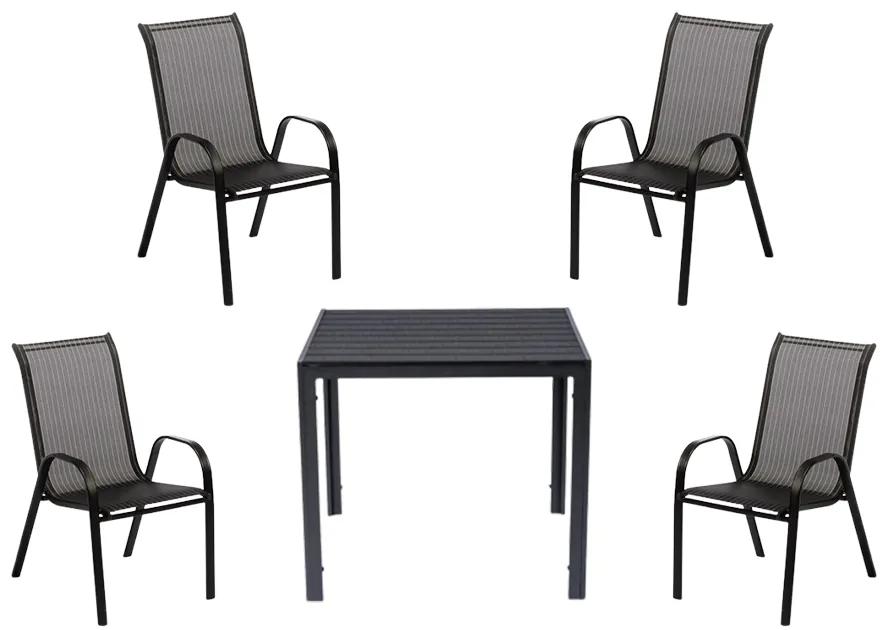 IWHome Jídelní set VIGO M antracit + 4x židle VALENCIA 2 černá
