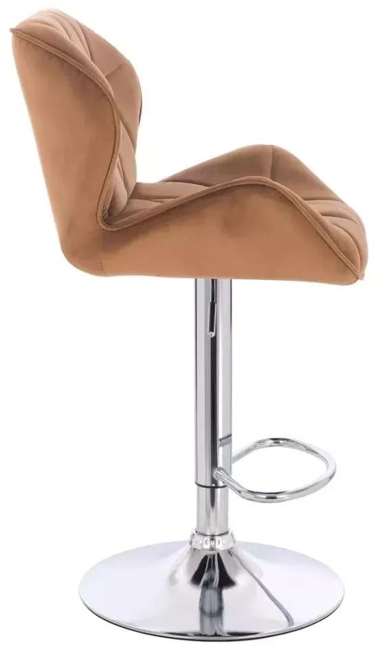 LuxuryForm DESIGN Barová židle MILANO VELUR na stříbrné kulaté podstavě - medová