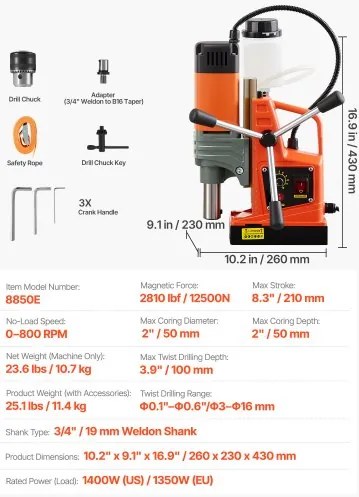 Magnetická vrtačka, 1350 W VEVOR