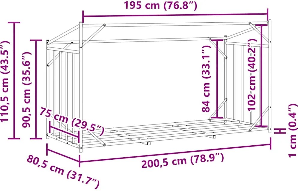 vidaXL Stojan na palivové dřevo s krytem 200,5x80,5x110,5 cm