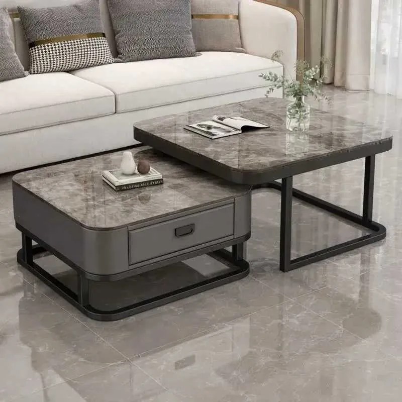 LuxuryForm DESIGN Konferenční stolek ARAGON 70 × 70 / 60 × 60 cm – šedý / šedý mramor (set 2 ks)