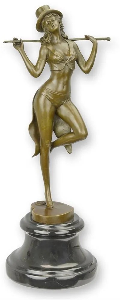 Bronzová socha kabaretní tanečnice – elegantní burleskní figurka