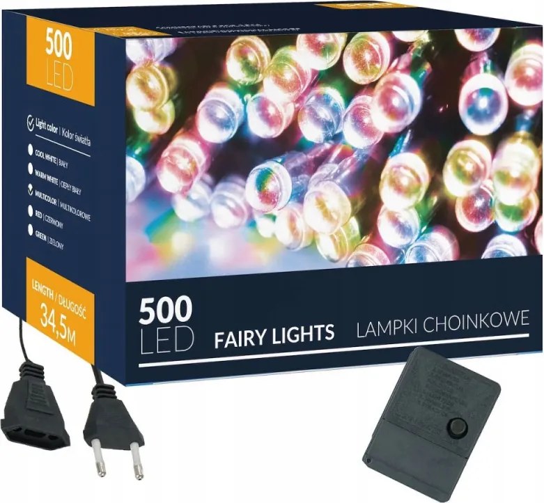 LED světelný řetěz - 34,5m, 500LED, 8 funkcí, multicolor