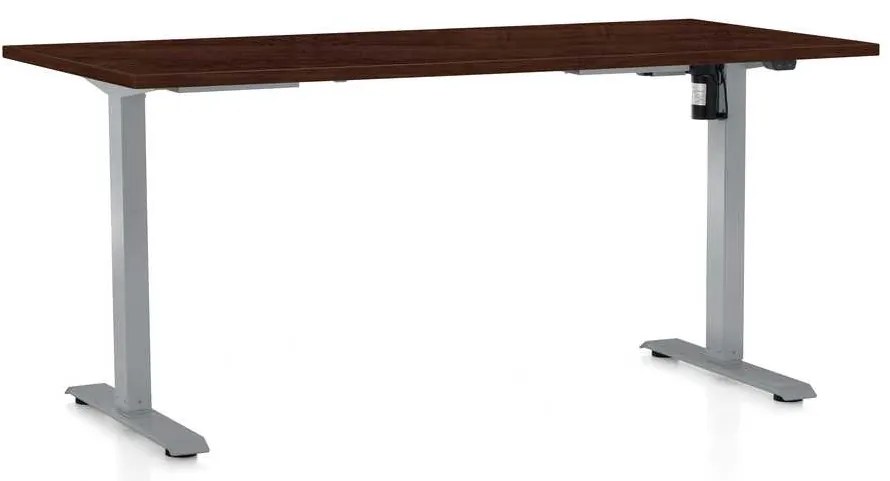 Výškově nastavitelný stůl OfficeTech A, 160 x 80 cm, šedá podnož, wenge