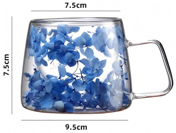 Flamenco Mystique Termální sklo s hortenzemi uvnitř 180 ml pro dekoraci a dárky 1 ks SZK154