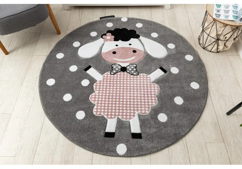 Dywany Łuszczów, Dětský kusový koberec Petit Dolly sheep grey kruh, 120x120 (průměr) kruh, růžová, dětský pokoj