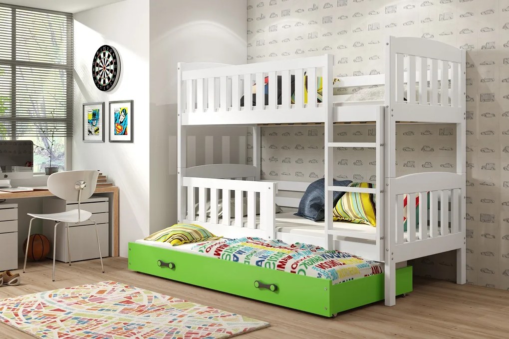 BMS Group Dětská patrová postel s přistýlkou KUBUS bílá Velikost postele: 200x90 cm, Barva šuplíku: Růžová