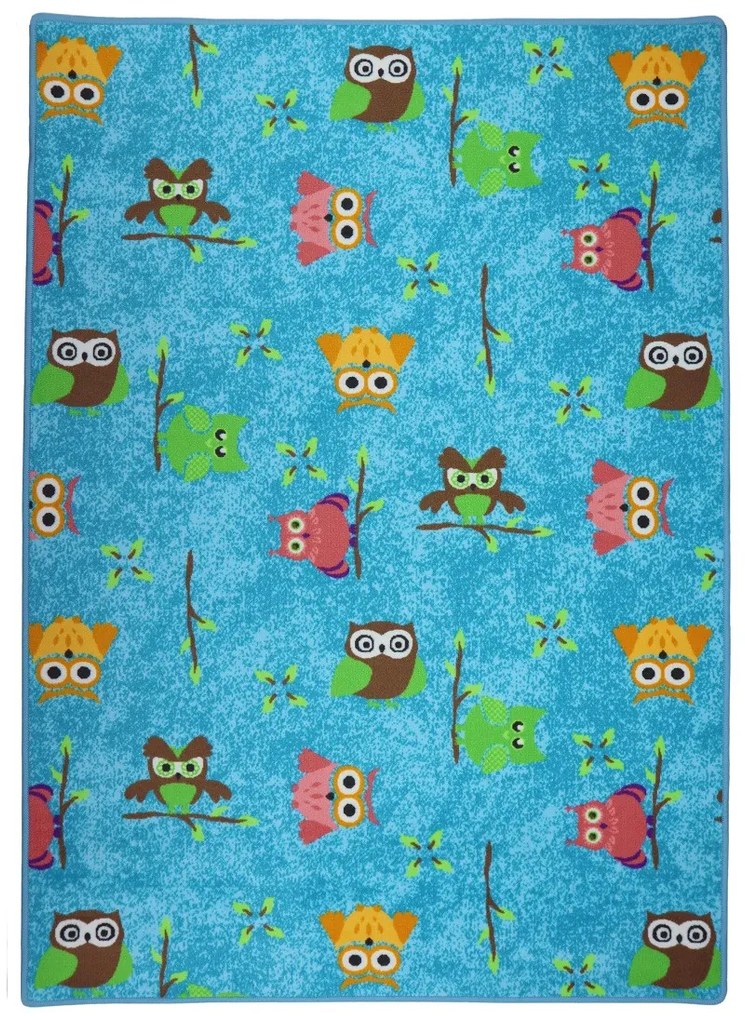 Vopi, Dětský kusový koberec Sovička Silk 5298 tyrkys, 160x240, modrá, dětský pokoj