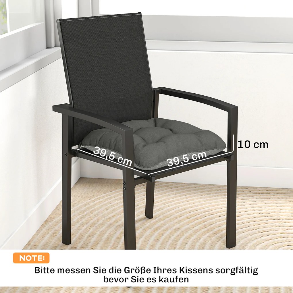 Outsunny sada 4 polštářů na sezení 39,5 x 39,5 x 10 cm Polštář na židli s popruhy, protiskluzová venkovní podložka na sezení v interiéru