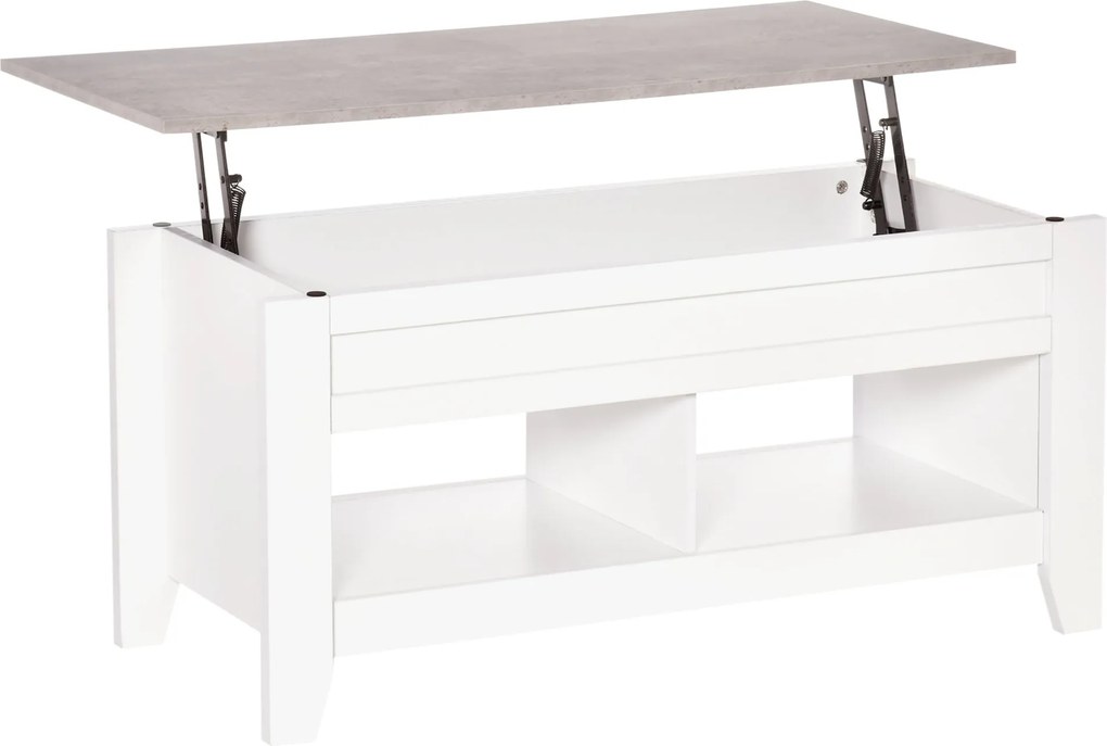 HOMCOM Konferenční stolek s výklopným víkem, 2 otevřené přihrádky a skrytý úložný prostor 105x50x49 cm, bílý s mramorovým efektem | Aosom