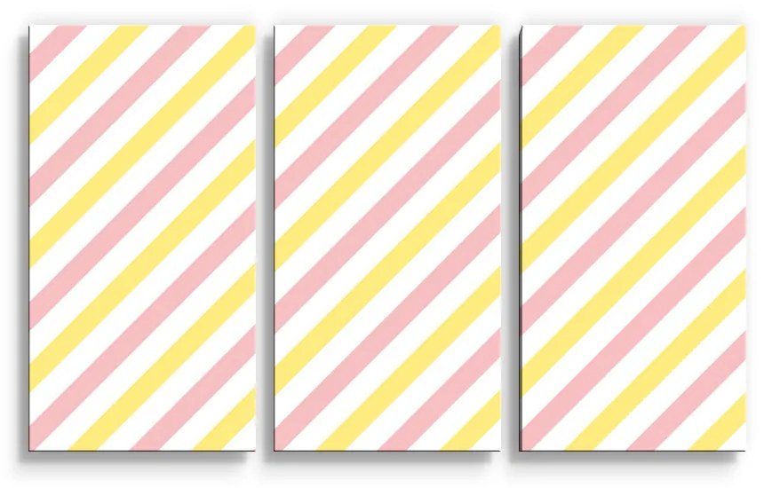 Sablio Obraz - 3-dílný Růžové a žluté pruhy - 120x80 cm
