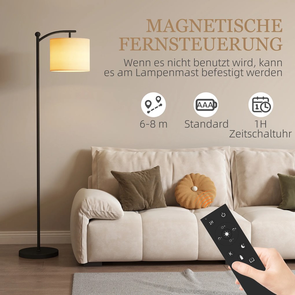 HOMCOM Stojací lampa, nastavitelné možnosti osvětlení, nožní spínač, dálkové ovládání, kov, černá