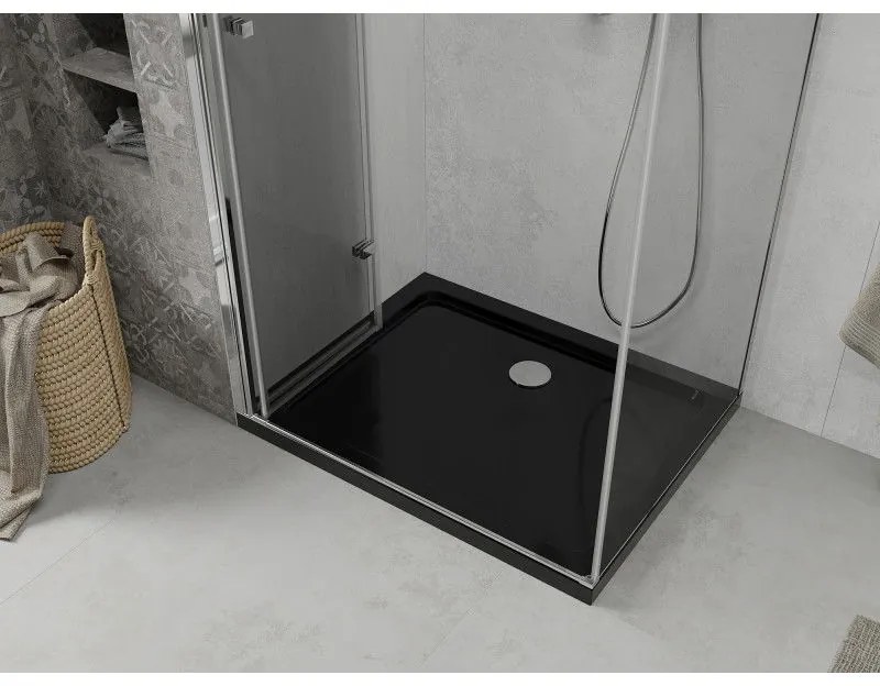 Mexen Lima, sprchový kout se skládacími dveřmi 100 (dveře) x 80 (stěna) cm, 6mm čiré sklo, chromový profil + slim sprchová vanička černá + chromový sifon, 856-100-080-01-00-4070